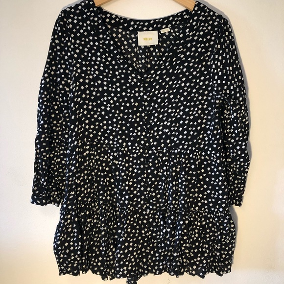 Maeve | Tops | Maeve Tiered Black White Button Down Flowy Top M | Poshmark
